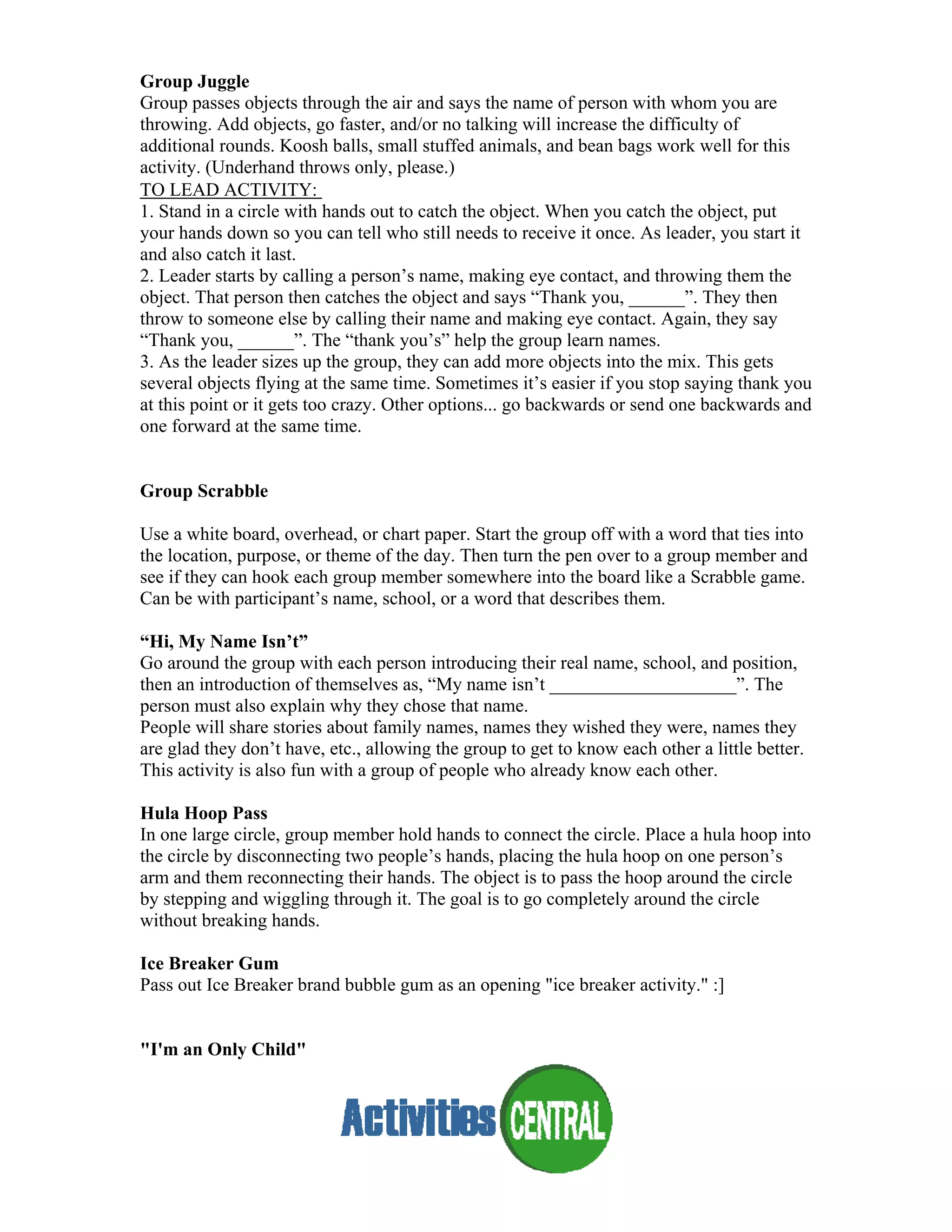 Ice breaker ideas | PDF