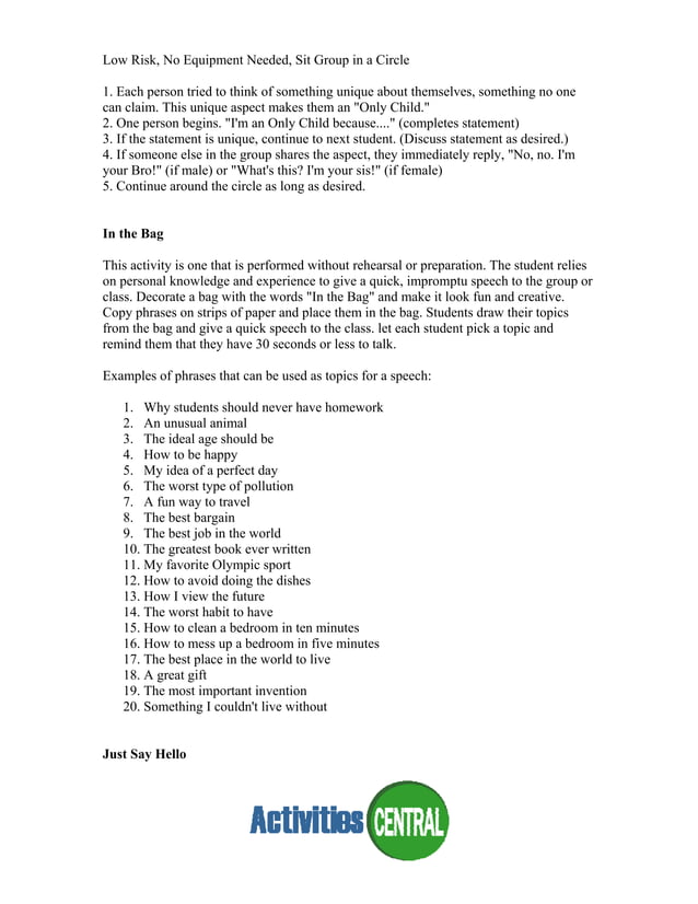 Ice Breaker Ideas Pdf