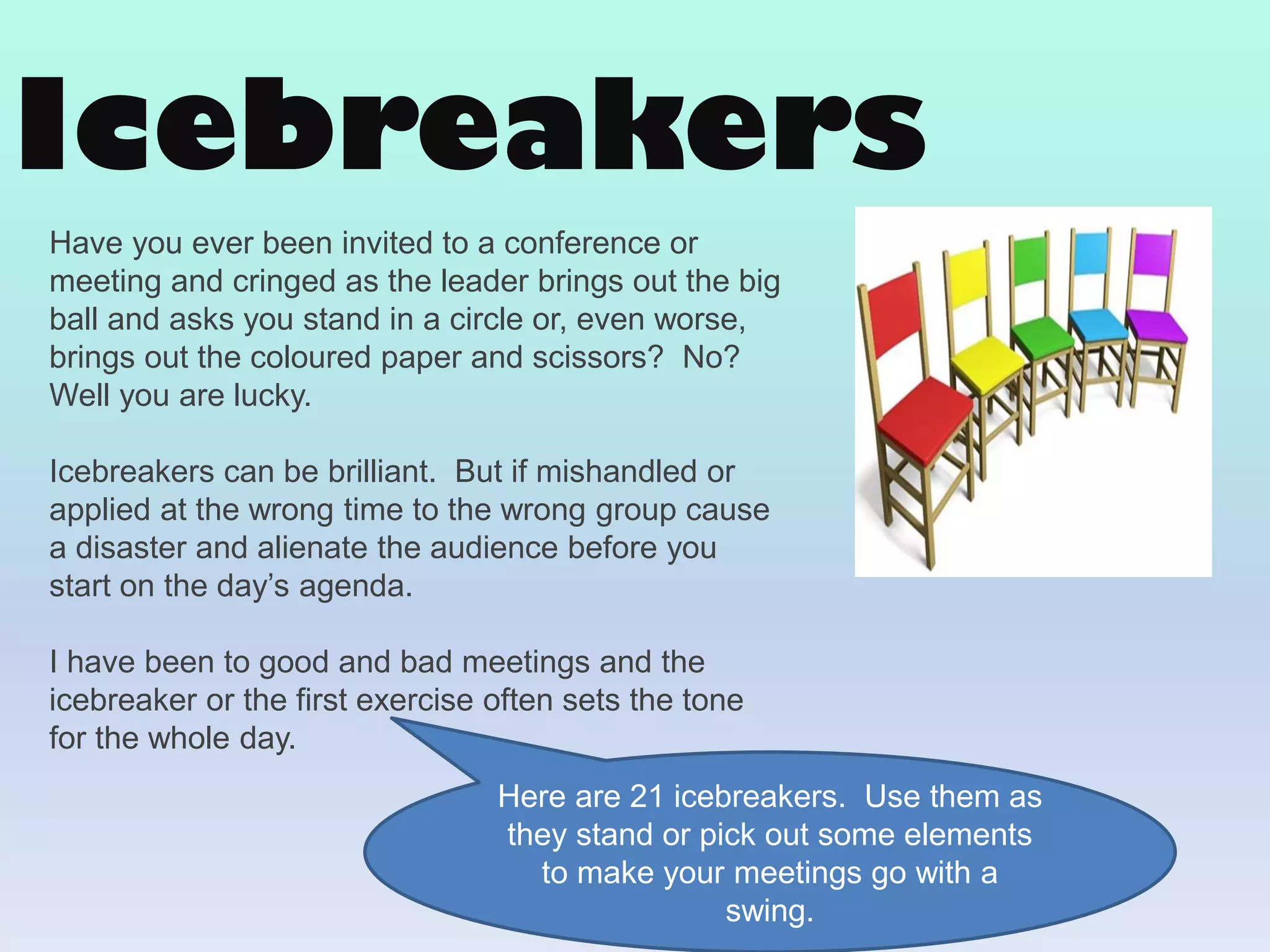 My Top 21 Icebreakers and Meeting exercises | PDF | Lung and ...