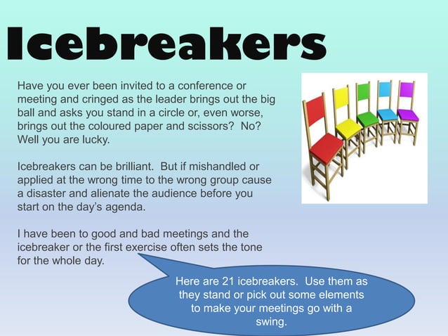 My Top 21 Icebreakers and Meeting exercises | PDF | Lung and ...