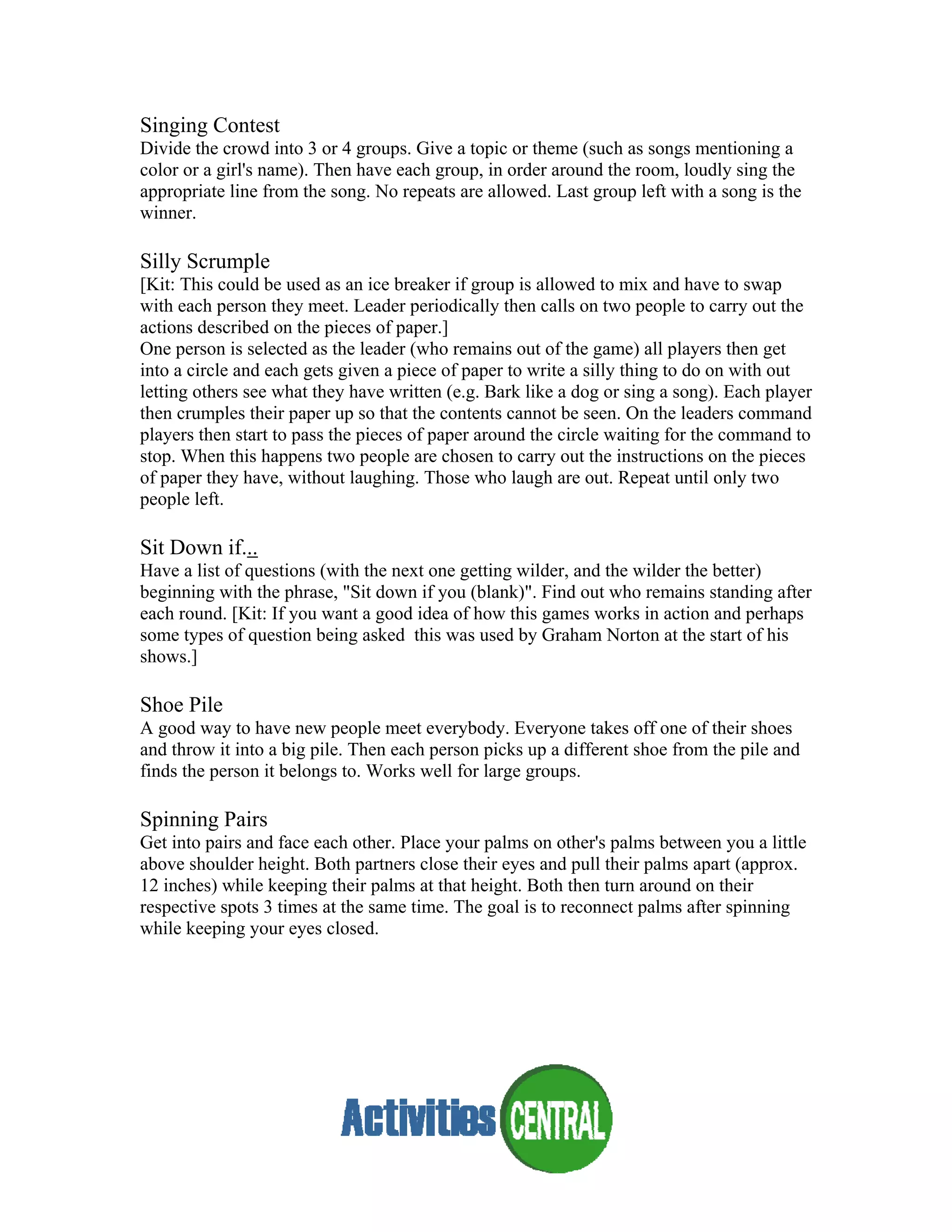 Icebreakers and scavenger hunt | PDF