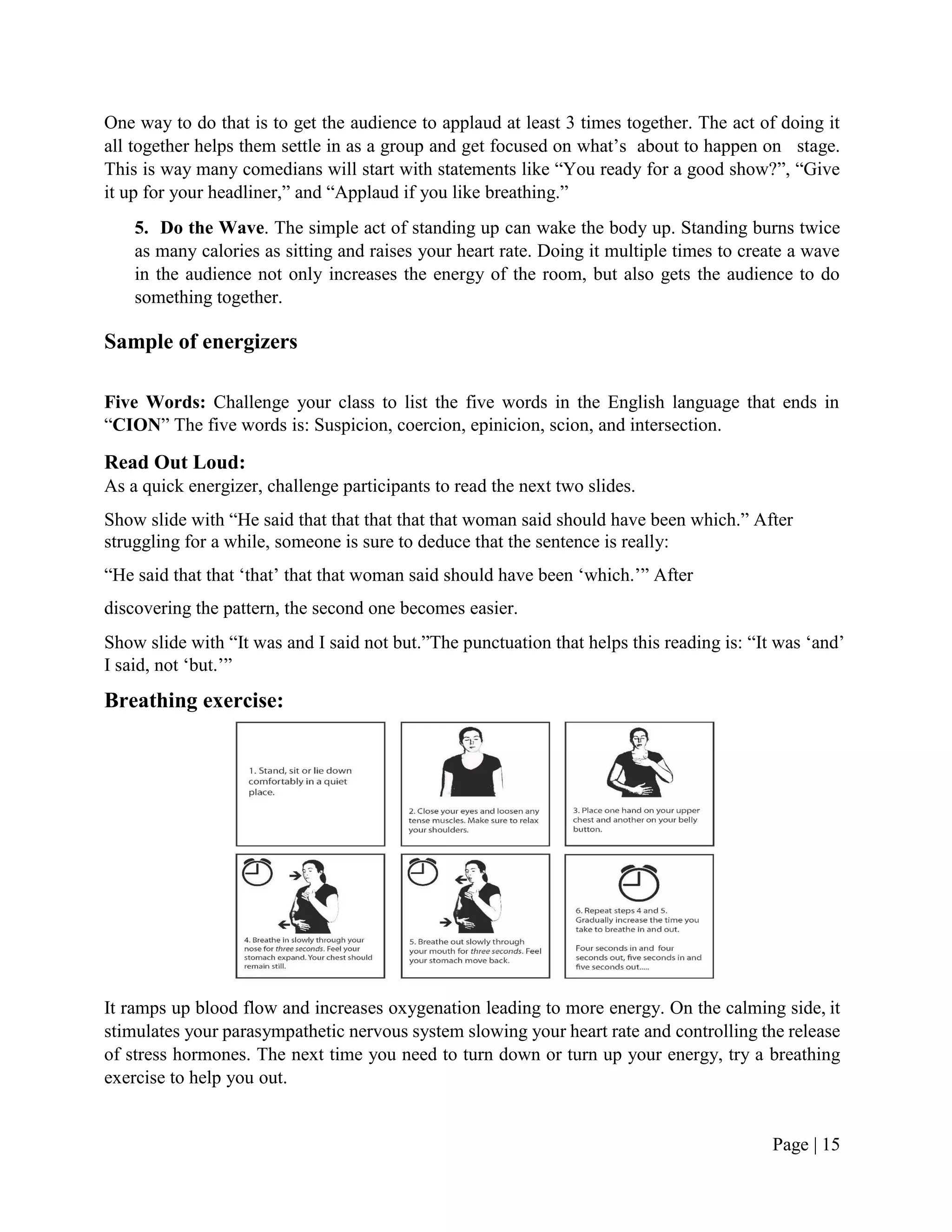 Icebreakers, energizers games in presentation skills | PDF
