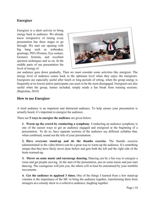 Icebreakers, energizers games in presentation skills | PDF