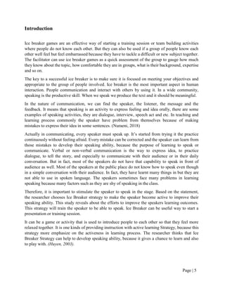 Icebreakers, energizers games in presentation skills | PDF