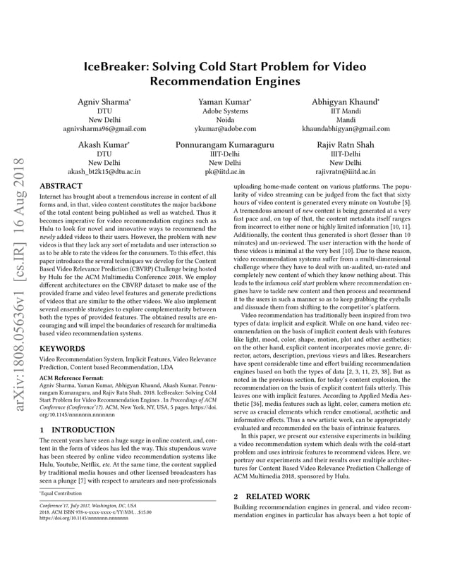 IceBreaker Solving Cold Start Problem For Video Recommendation Engines | PDF | Video Software ...