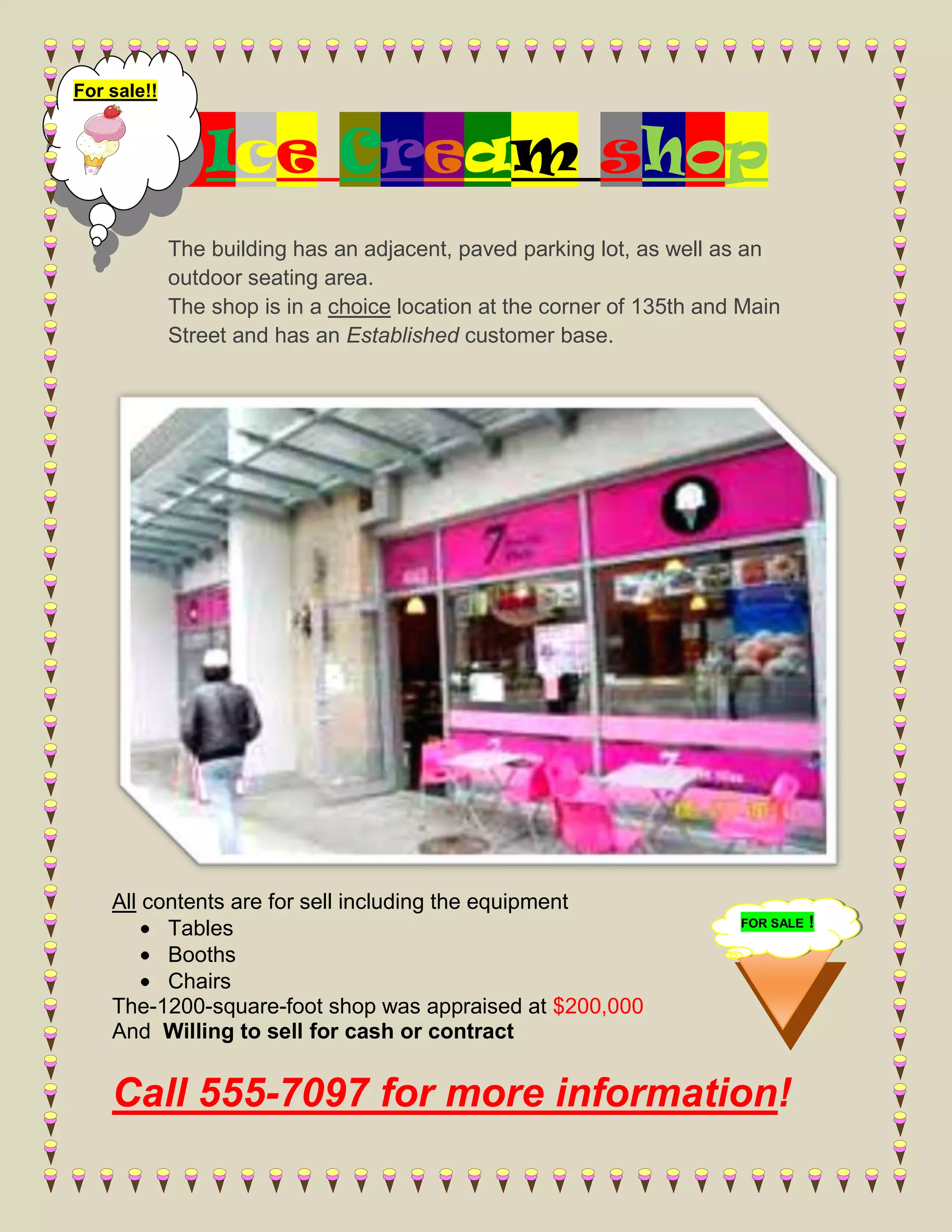 Ice cream shop for sale hamilton lara | DOCX