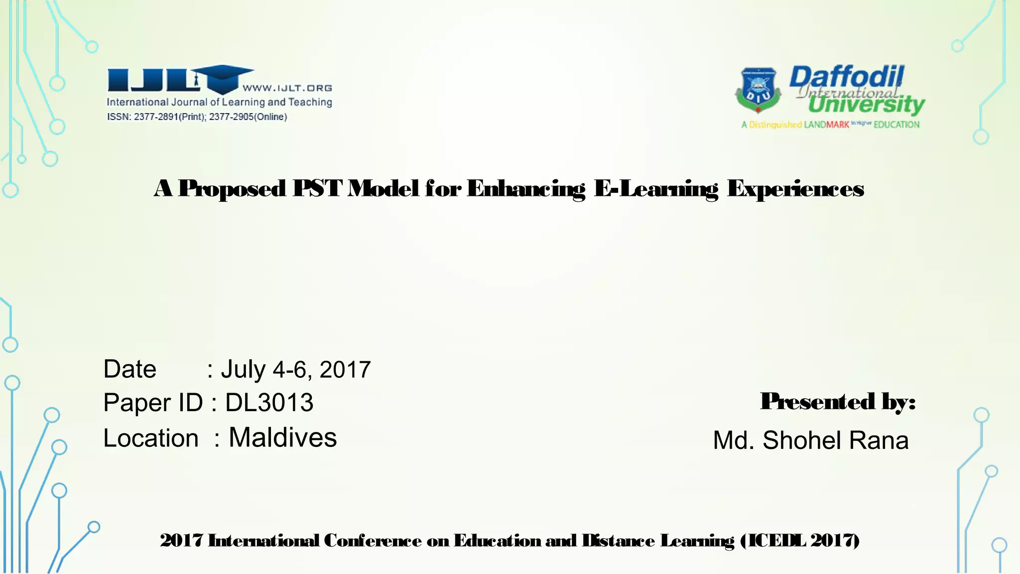 A Proposed PST Model for Enhancing E-Learning Experiences | PPT