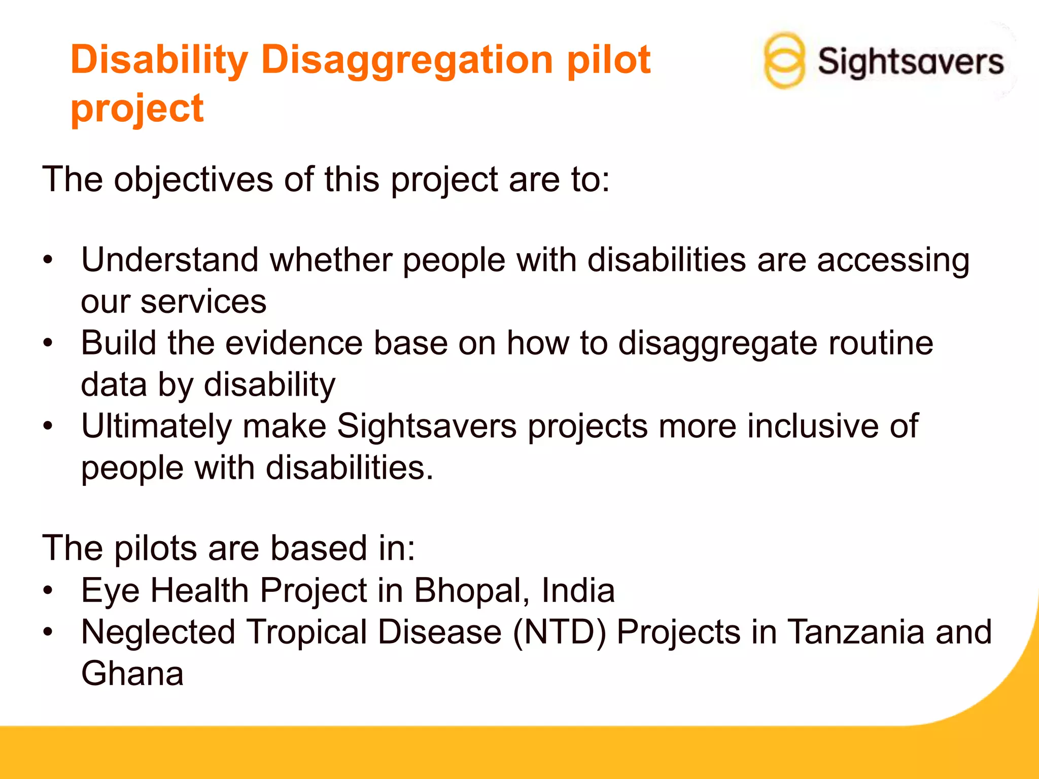 Disaggregating routine monitoring data by disability – an example from ...