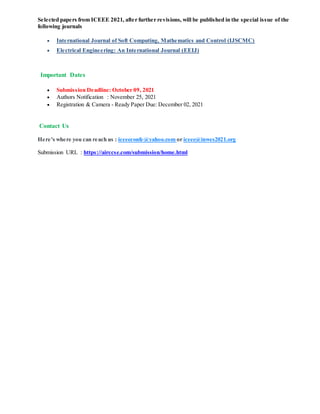 Call for Papers -5th International Conference On Electrical And Electronics Engineering (ICEEE ...