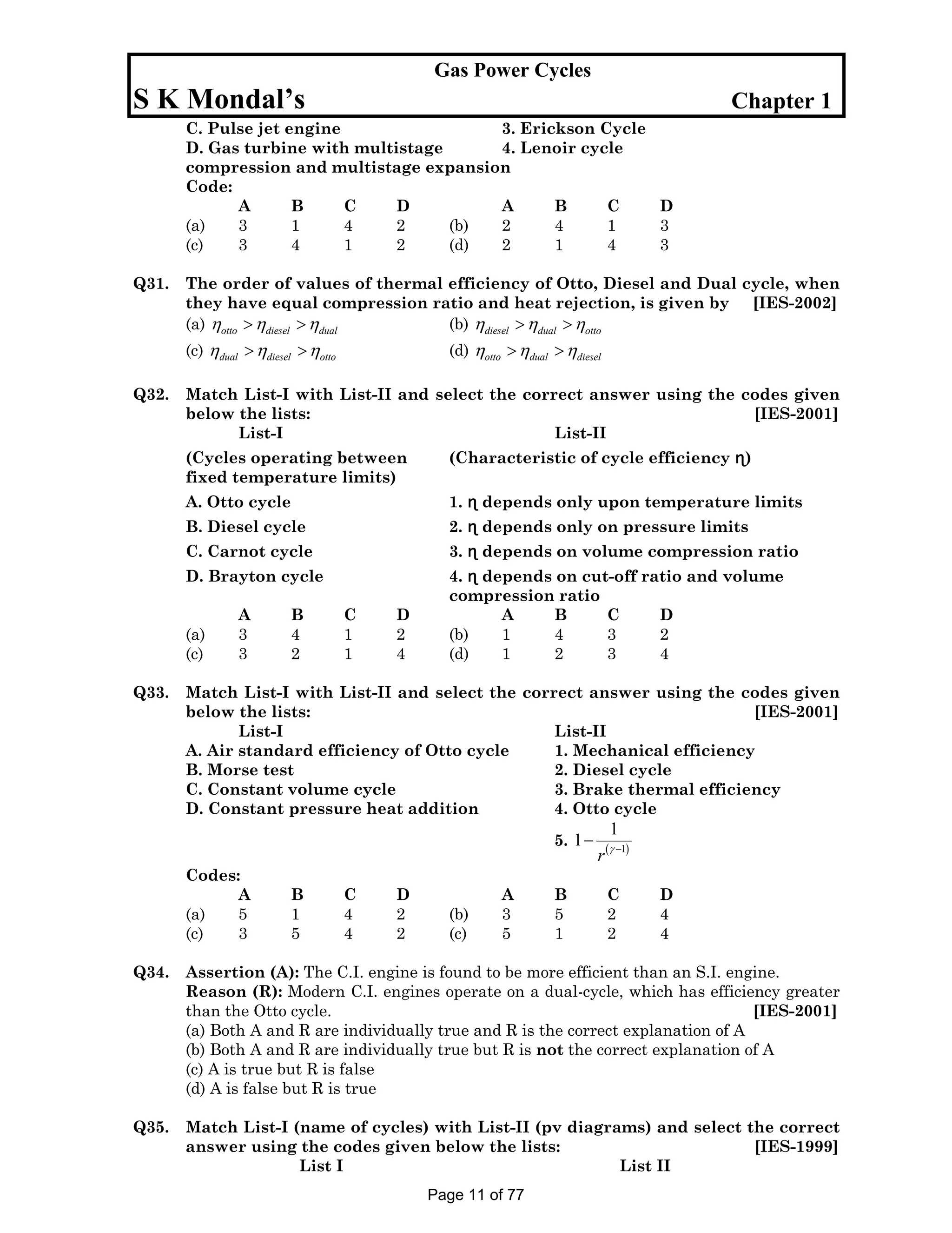 Ic engine ies gate ias 20 years question and answers | PDF