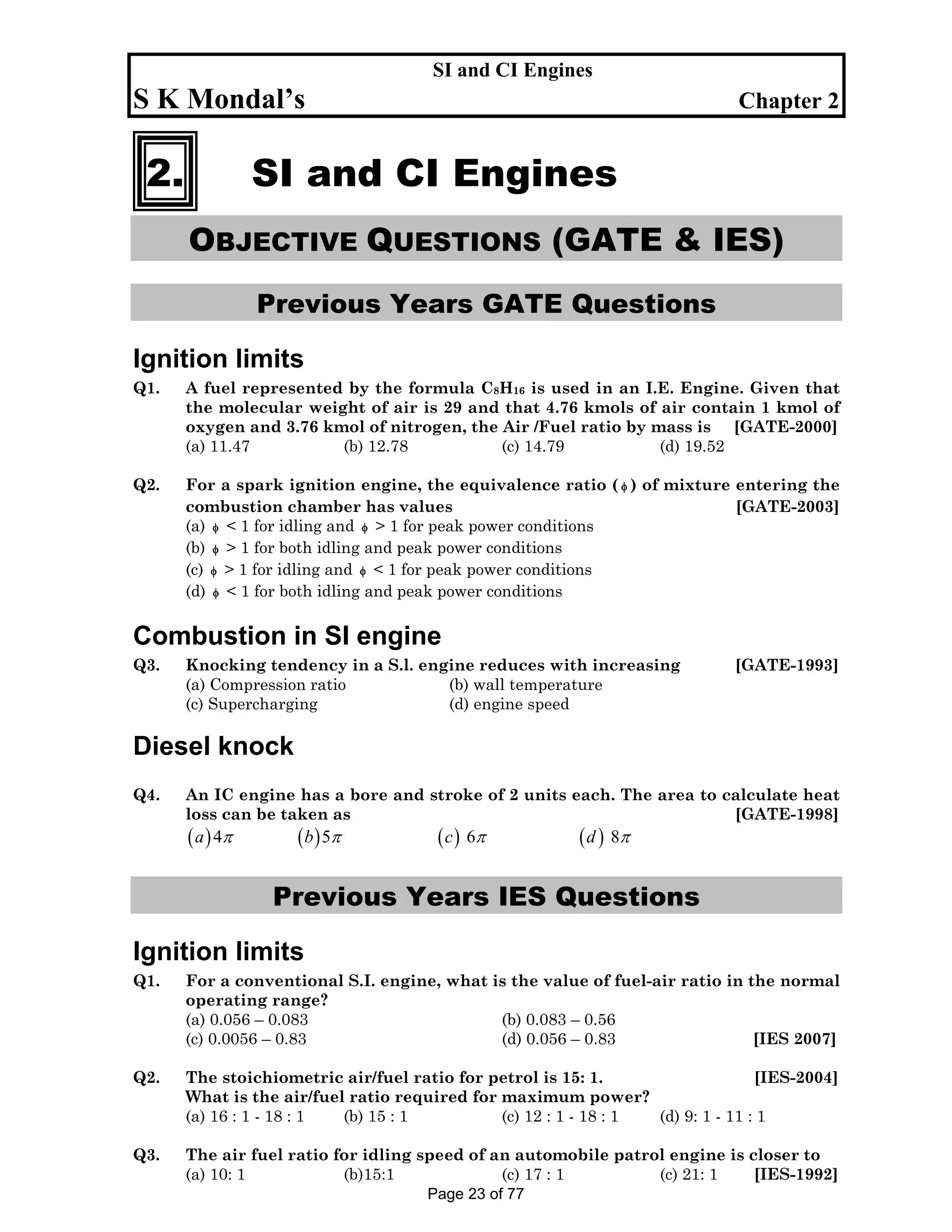 Ic engine ies gate ias 20 years question and answers | PDF