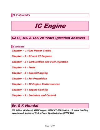 Ic engine ies gate ias 20 years question and answers | PDF