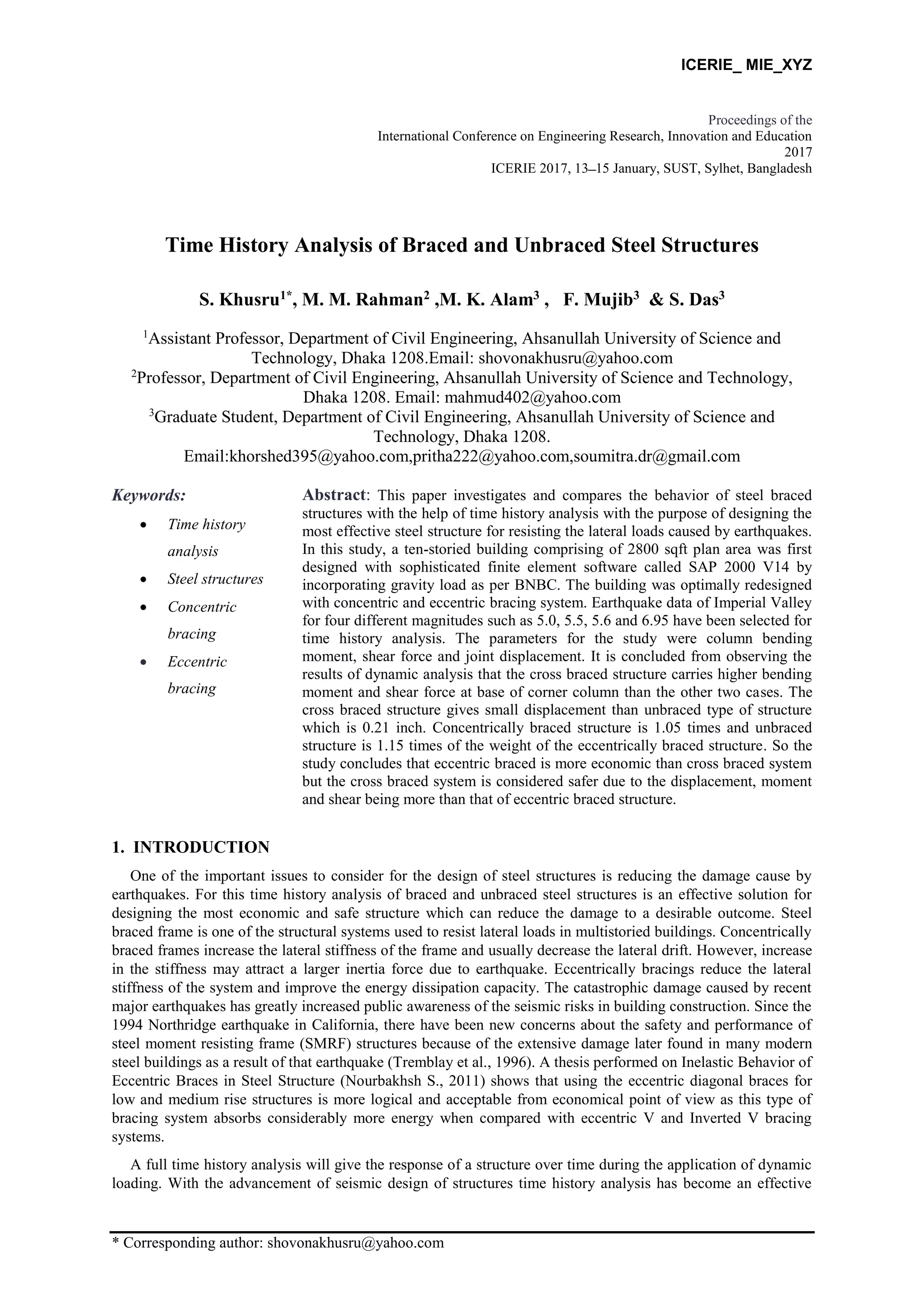 Time history analysis of braced and unbraced steel Structures | PDF