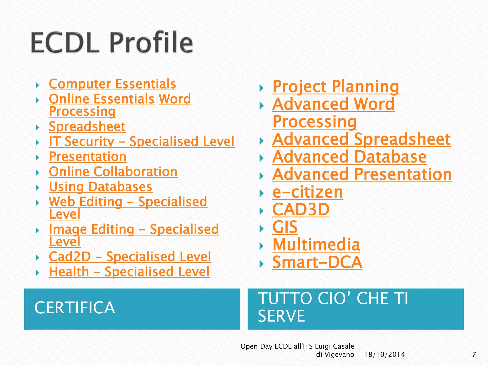 I certificati della nuova ecdl | PPTX | Technology & Computing