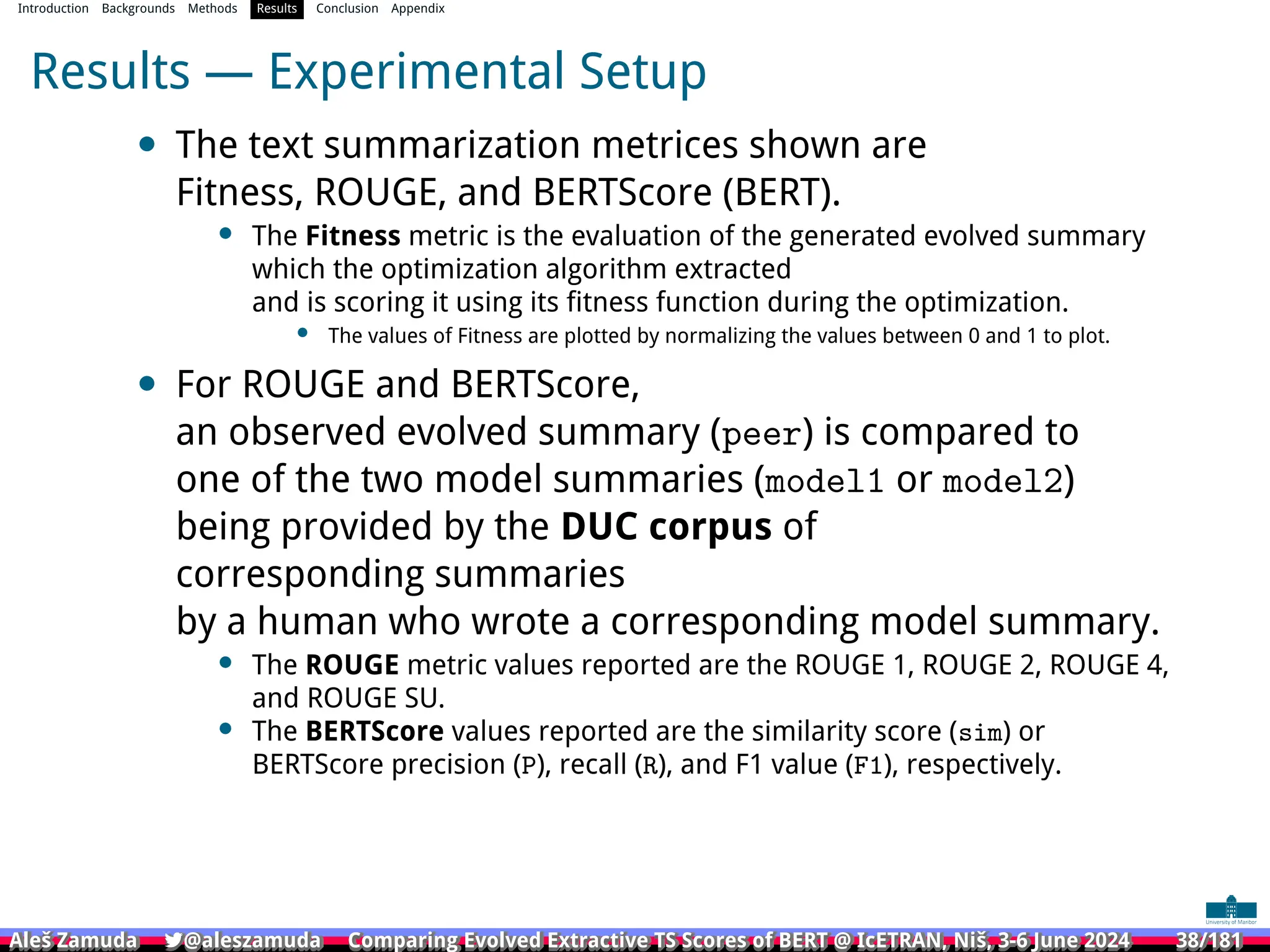 Comparing Evolved Extractive Text Summary Scores Of Bidirectional Encoder Representations From
