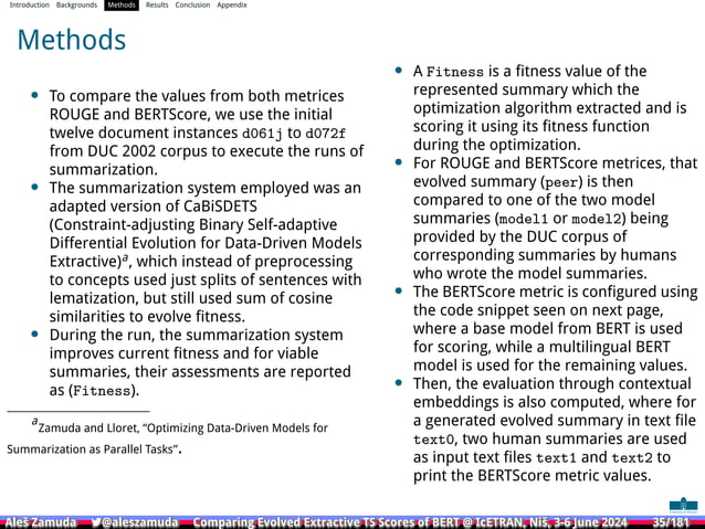 Comparing Evolved Extractive Text Summary Scores Of Bidirectional Encoder Representations From