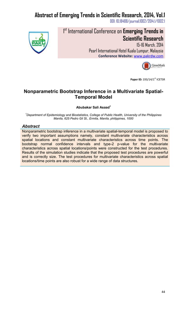 Nonparametric Bootstrap Inference in a Multivariate Spatial- Temporal Model | PDF