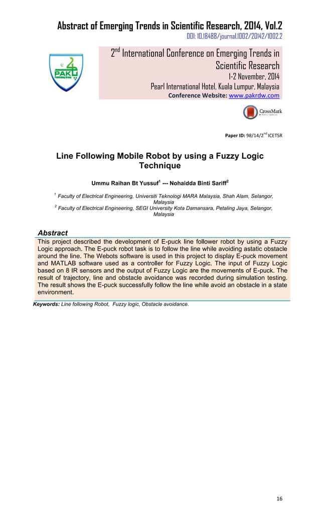 Line Following Mobile Robot by using a Fuzzy Logic Technique | PDF