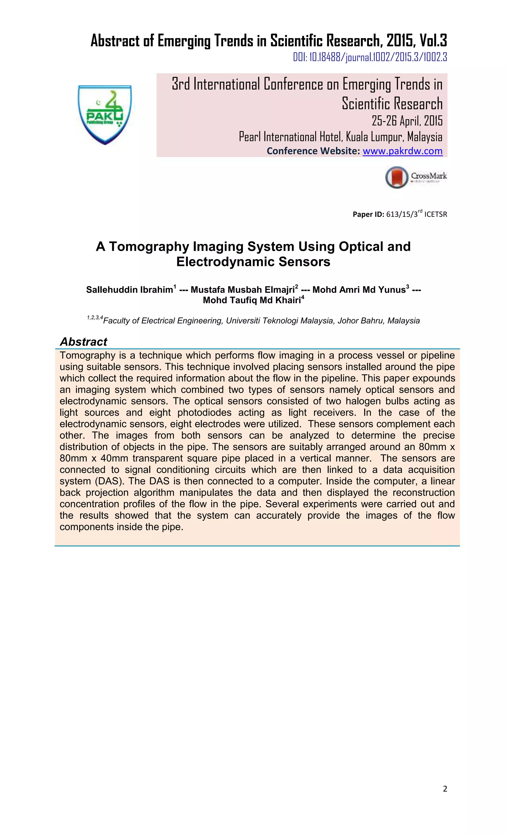 IA Tomography Imaging System Using Optical and Electrodynamic Sensors | PDF