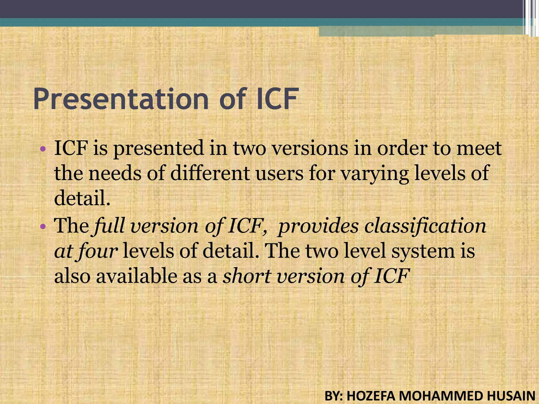 ICF- International Classification of Functioning, Disability and Health ...