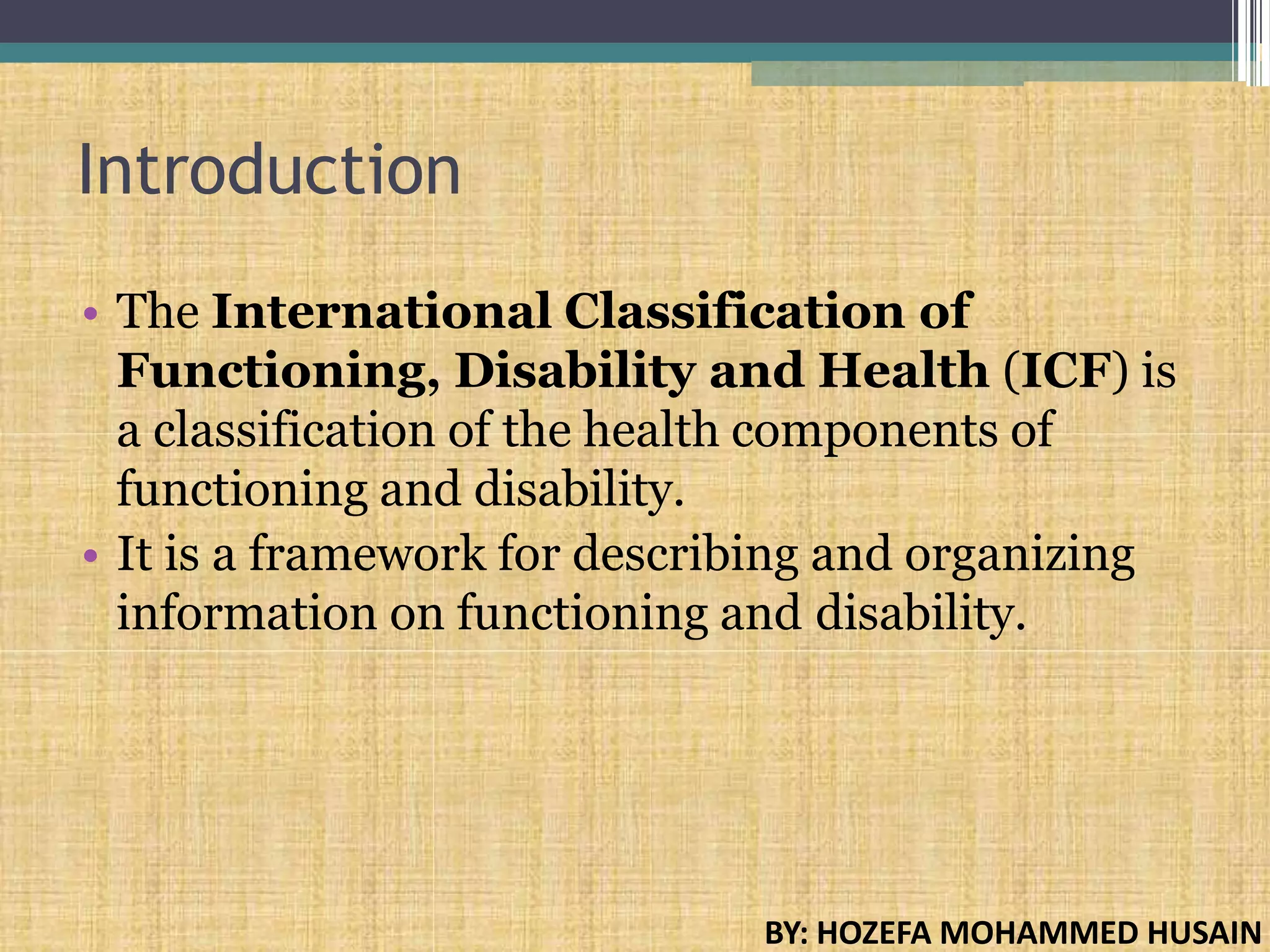 Icf International Classification Of Functioning Disability And Health Pptx