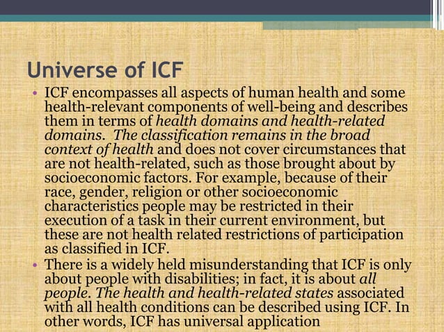 ICF- International Classification of Functioning, Disability and Health ...