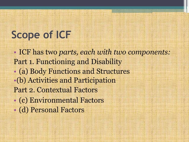 ICF- International Classification of Functioning, Disability and Health ...