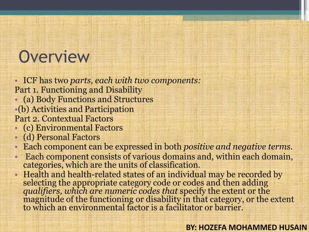 ICF- International Classification of Functioning, Disability and Health ...