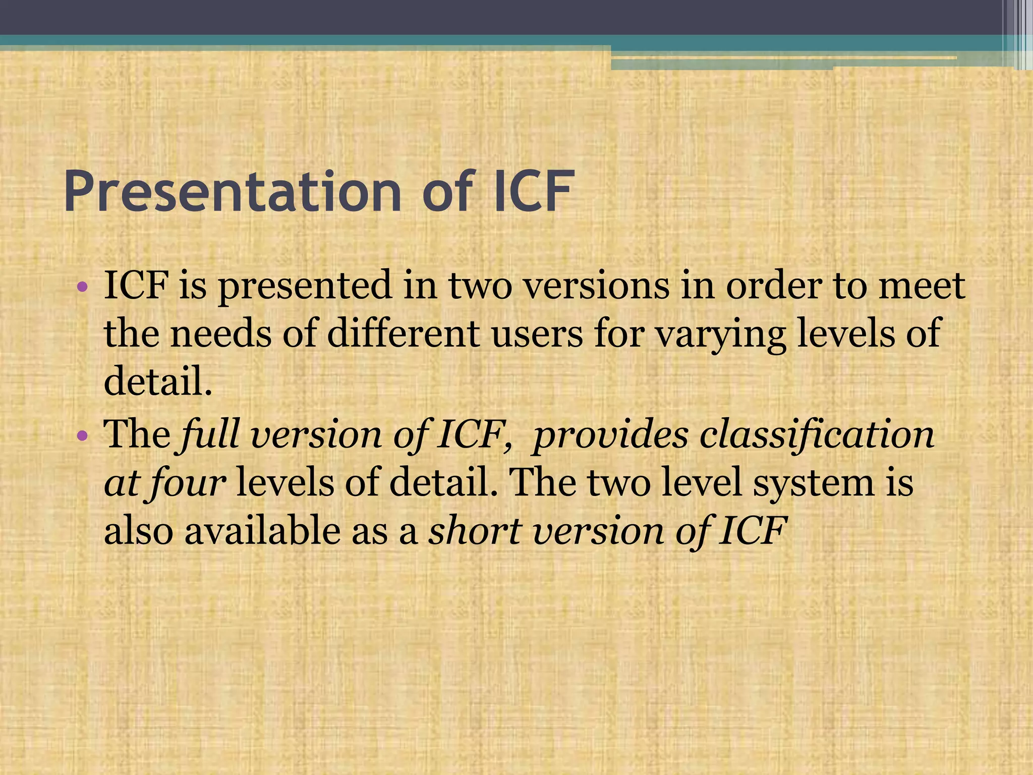 International classification of functioning, disability and health. | PPTX