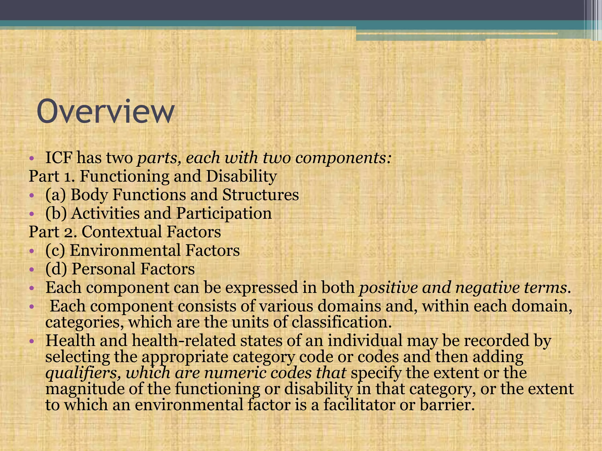 International classification of functioning, disability and health. | PPTX