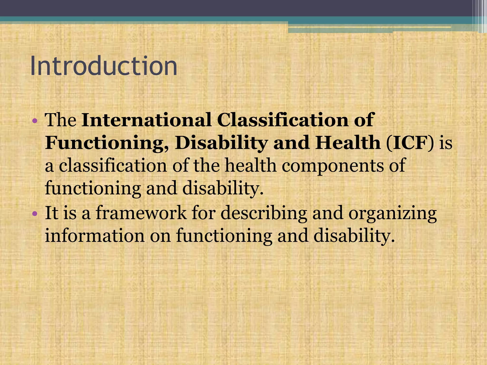 International classification of functioning, disability and health. | PPTX
