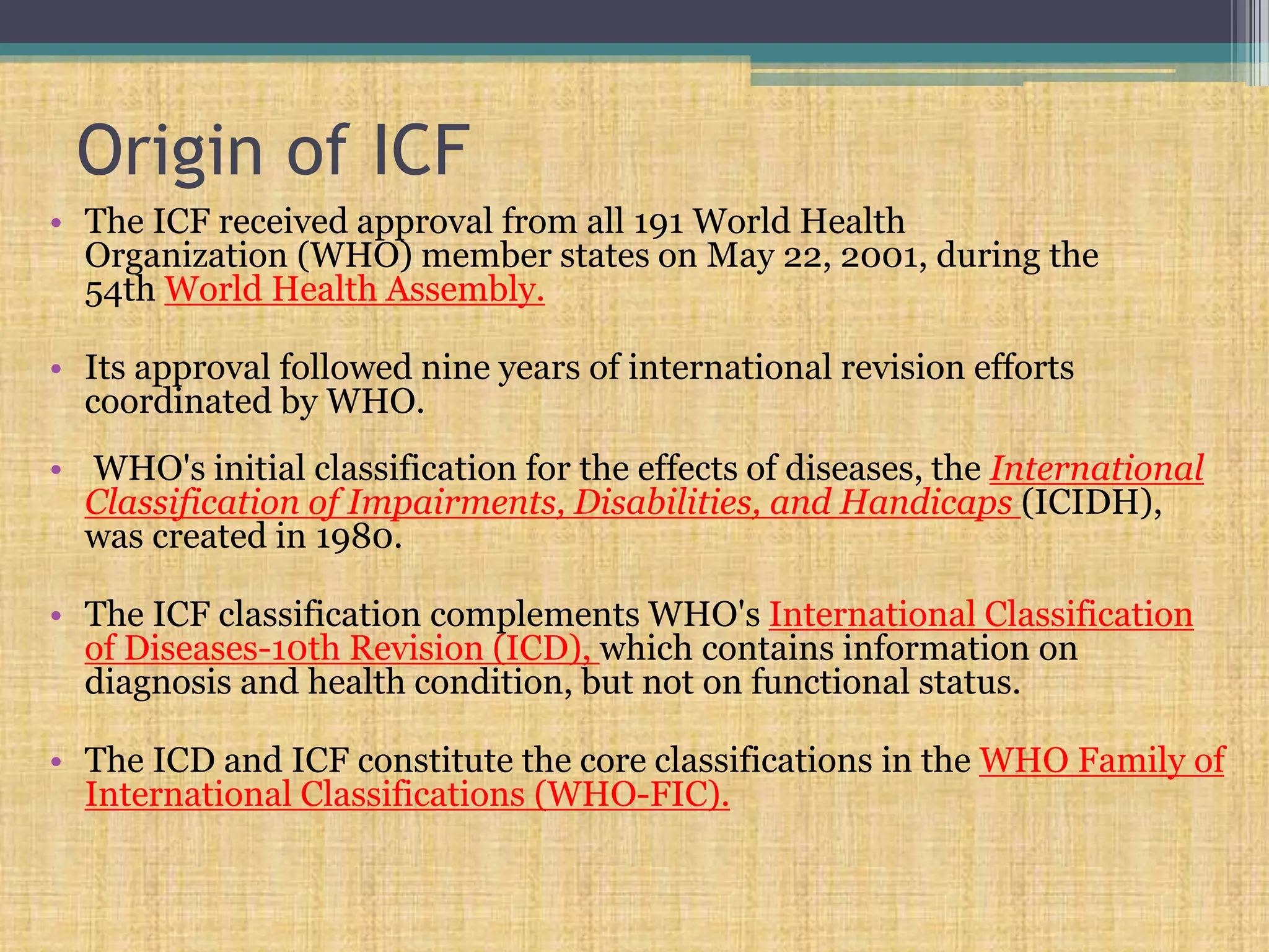 International classification of functioning, disability and health. | PPTX