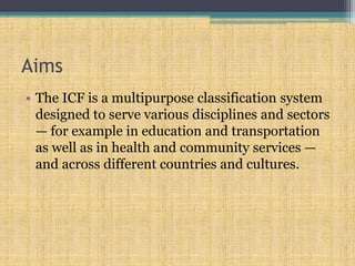International classification of functioning, disability and health. | PPTX