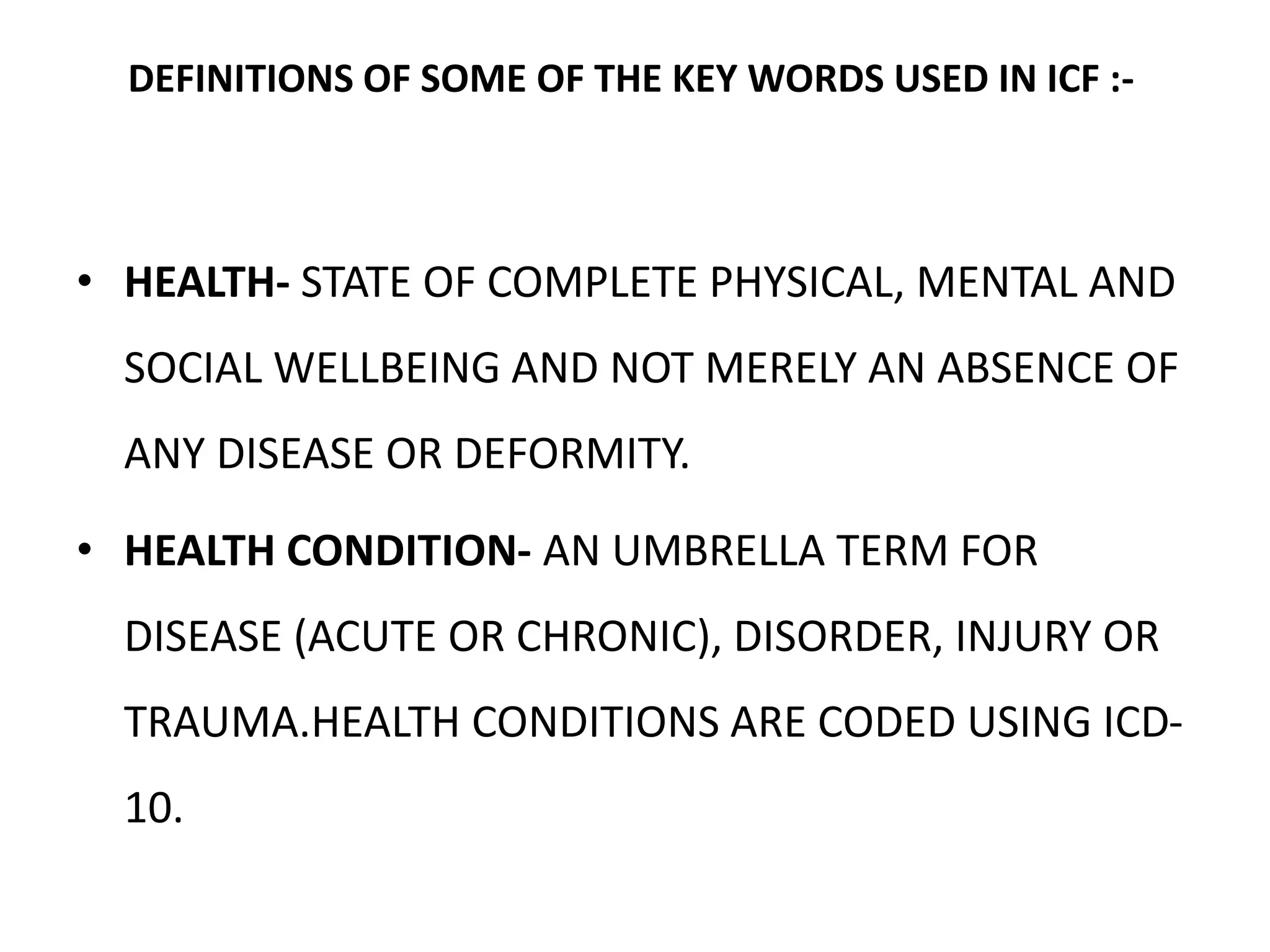 International Classification Of Functioning Disability And Health Pptx