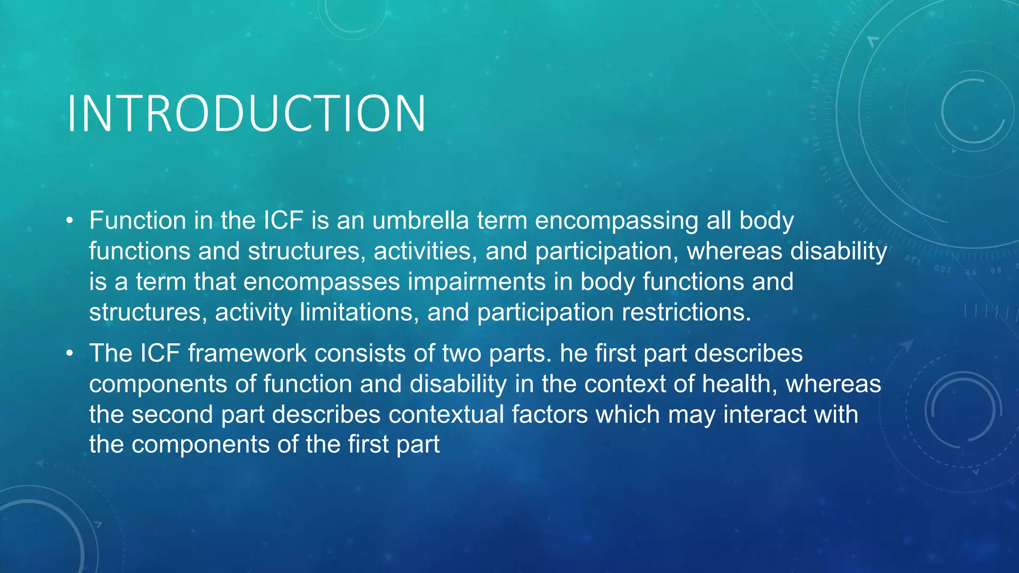 International Classification of Function, disability and health (ICF ...