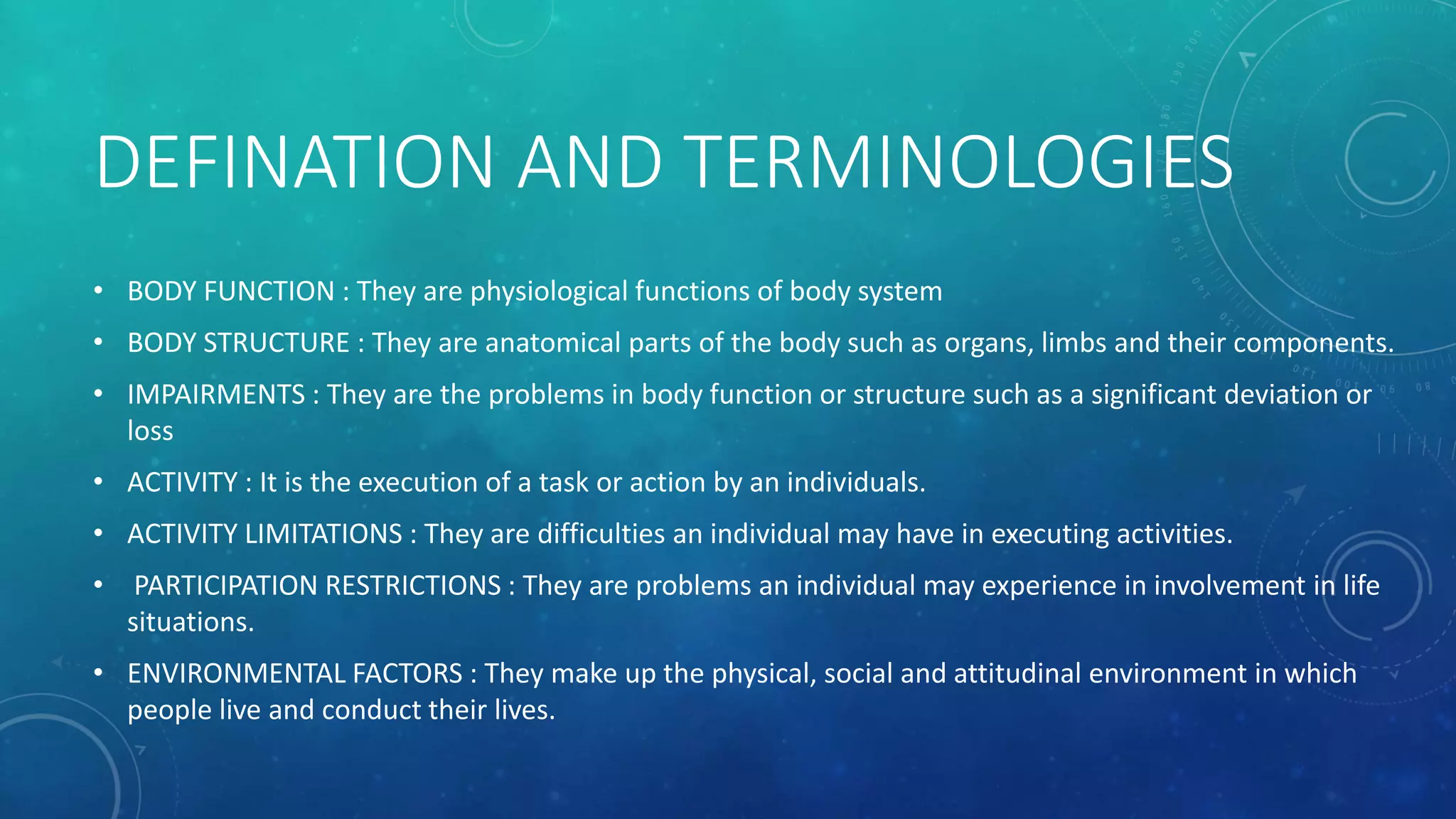 International Classification of Function, disability and health (ICF ...