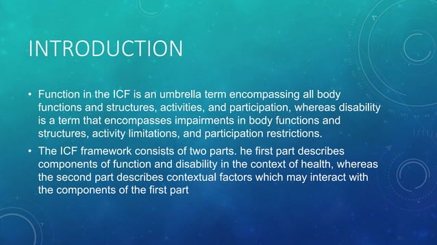 International Classification of Function, disability and health (ICF ...