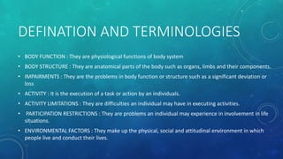 International Classification of Function, disability and health (ICF ...