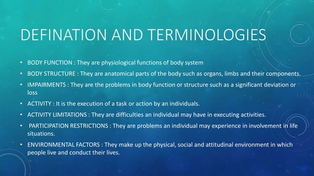 International Classification Of Function Disability And Health Icf Pptx Physical Therapy