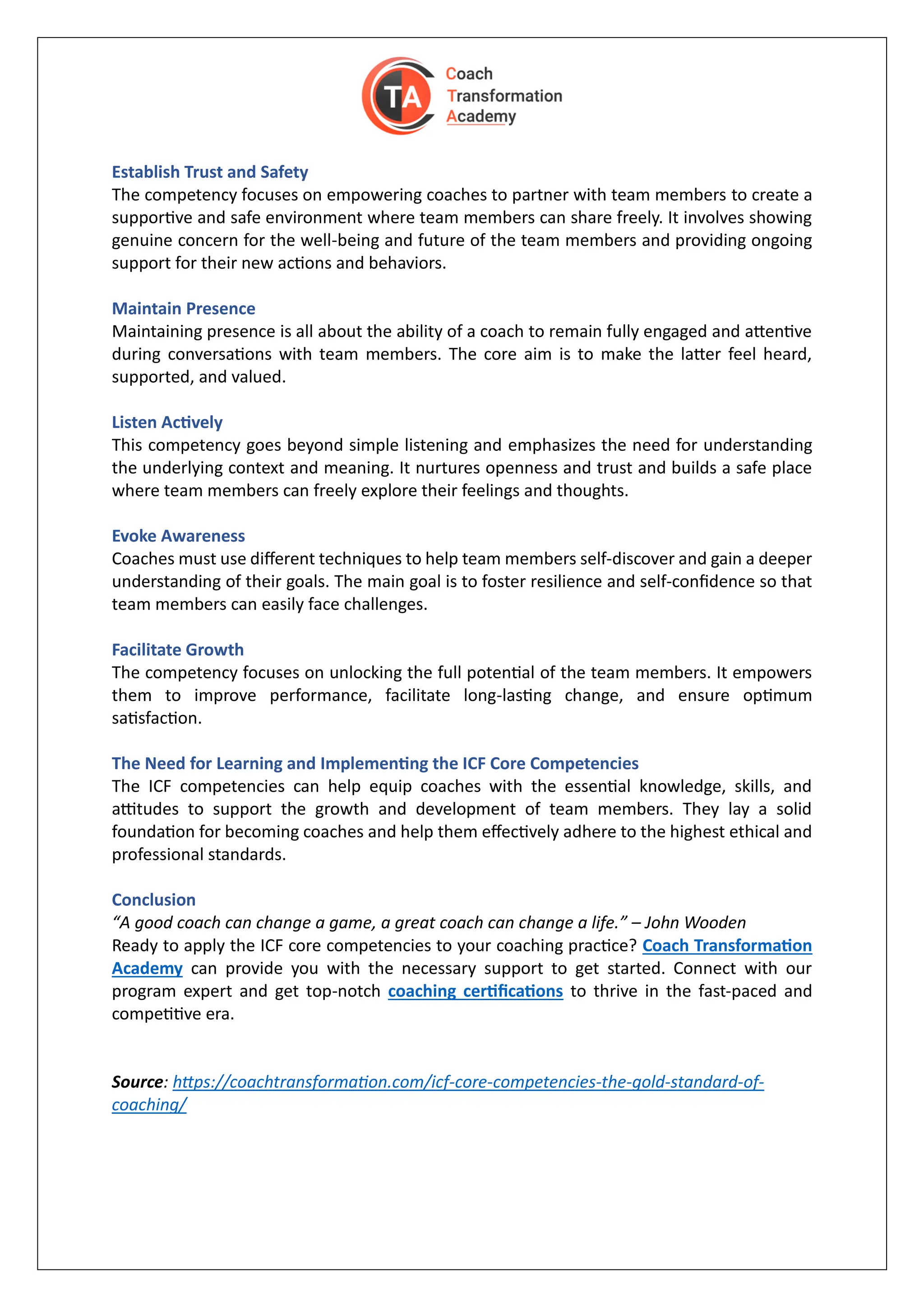 ICF Core Competencies: The Gold Standard of Coaching | PDF