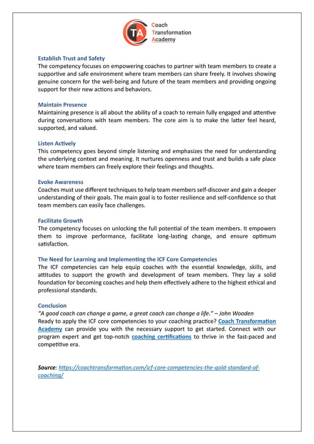ICF Core Competencies: The Gold Standard of Coaching | PDF
