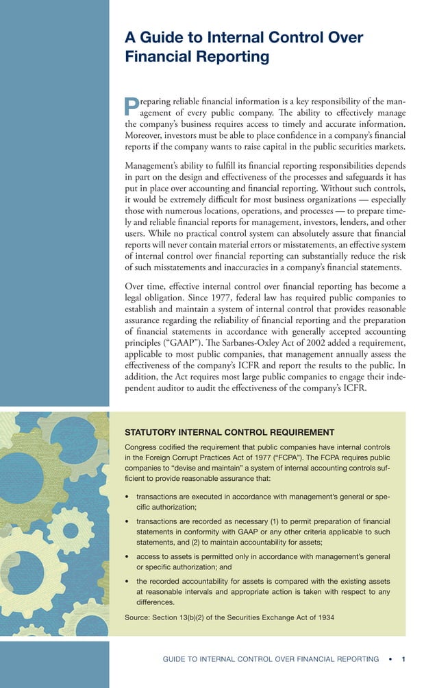 Icfr guide to internal control over financial reporting good | PDF