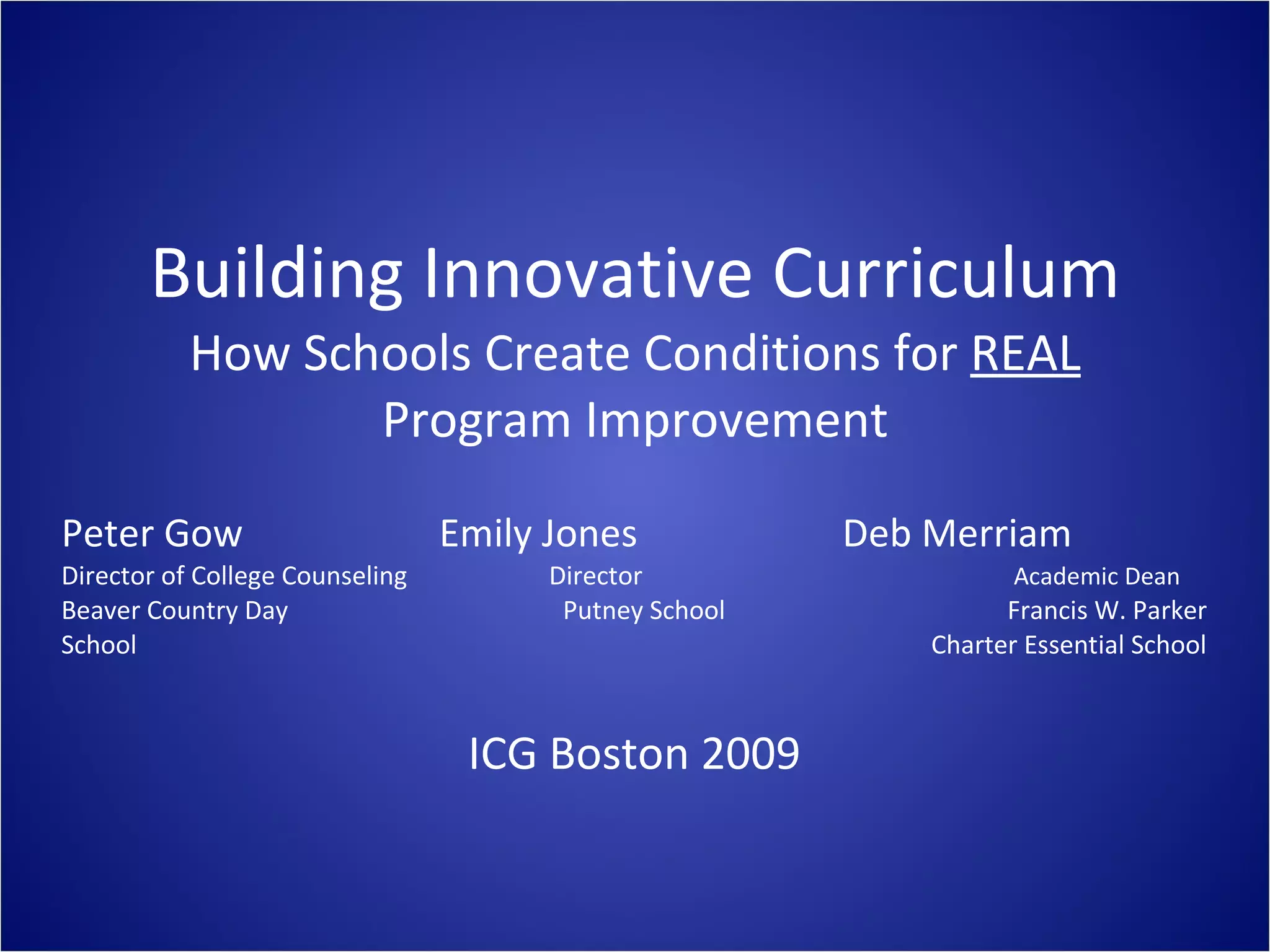 Building Innovative Curriculum | PPT