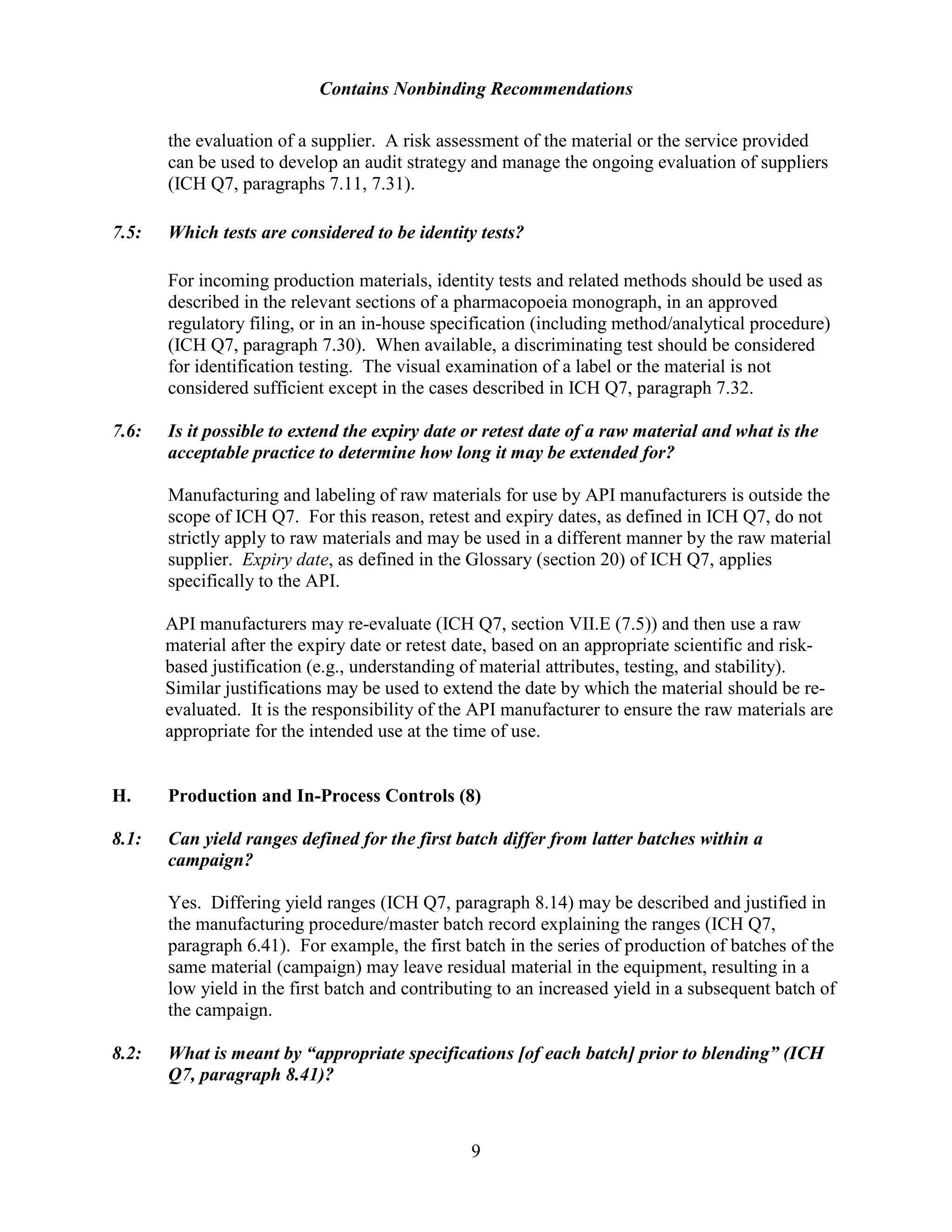 ICH 7- GMP Guidance for API-questions & answers | PDF