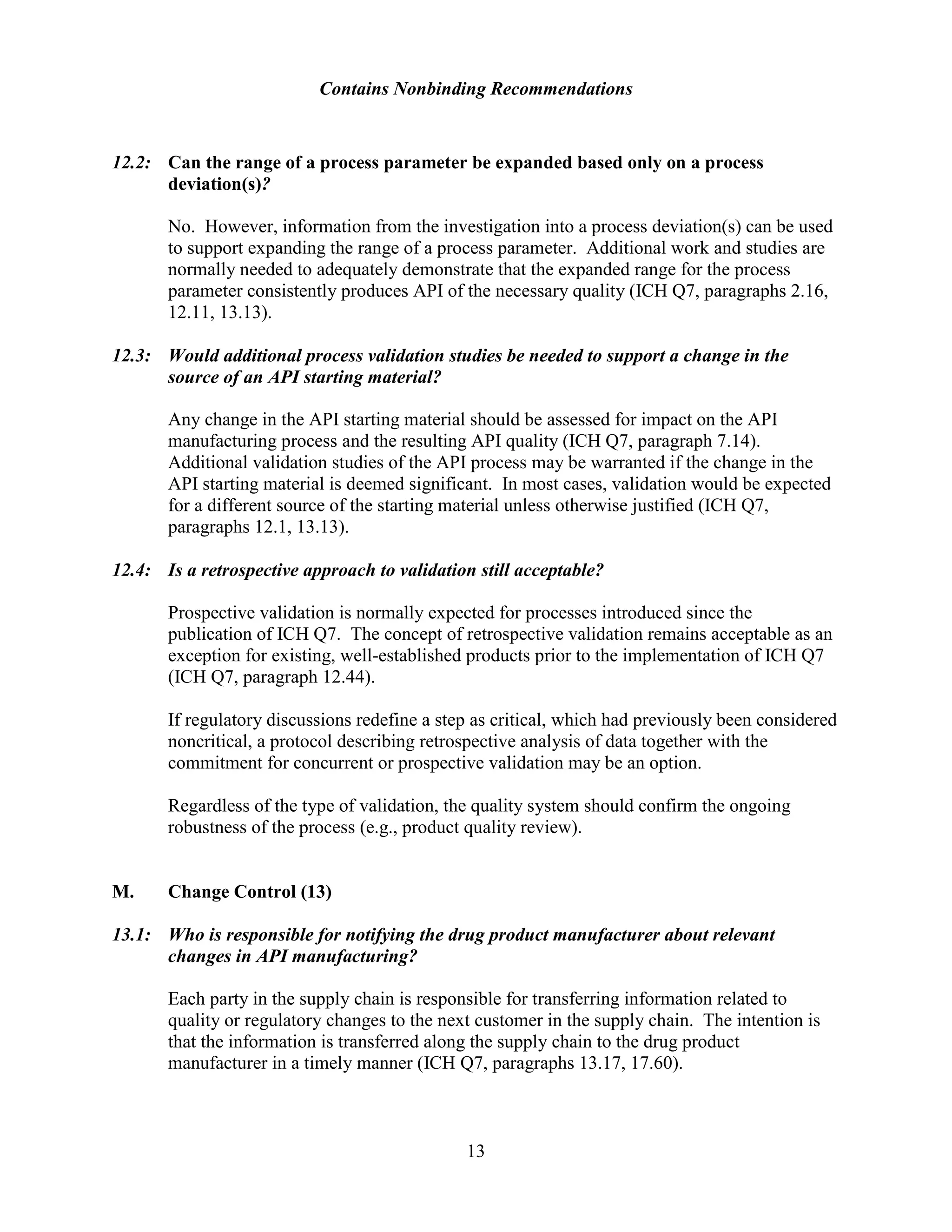 ICH 7- GMP Guidance for API-questions & answers | PDF