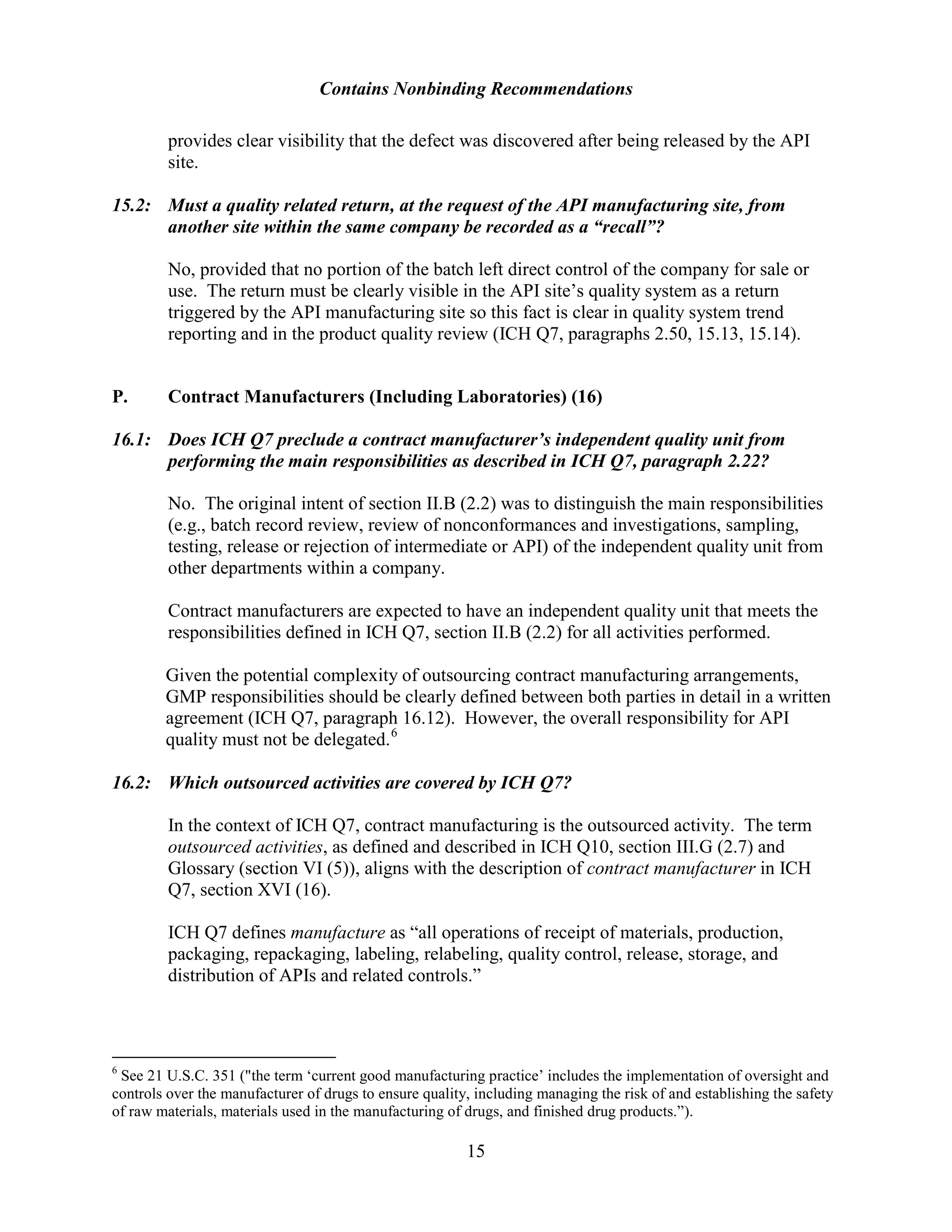 ICH 7- GMP Guidance for API-questions & answers | PDF