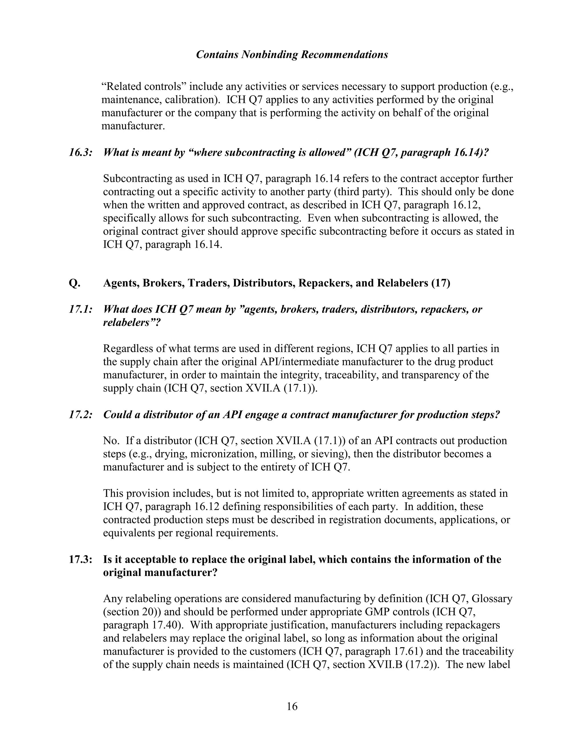 ICH 7- GMP Guidance for API-questions & answers | PDF