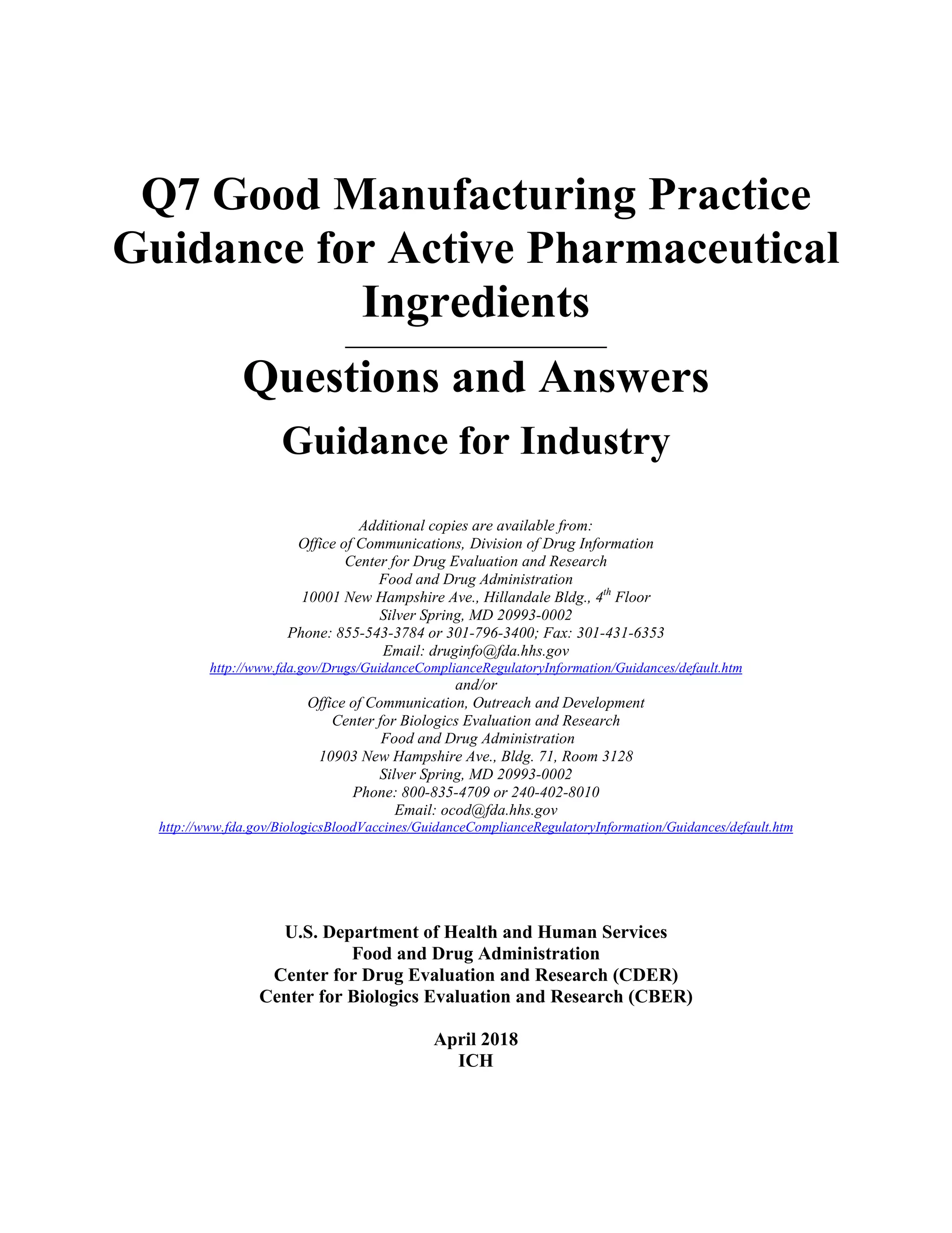 ICH 7- GMP Guidance for API-questions & answers | PDF