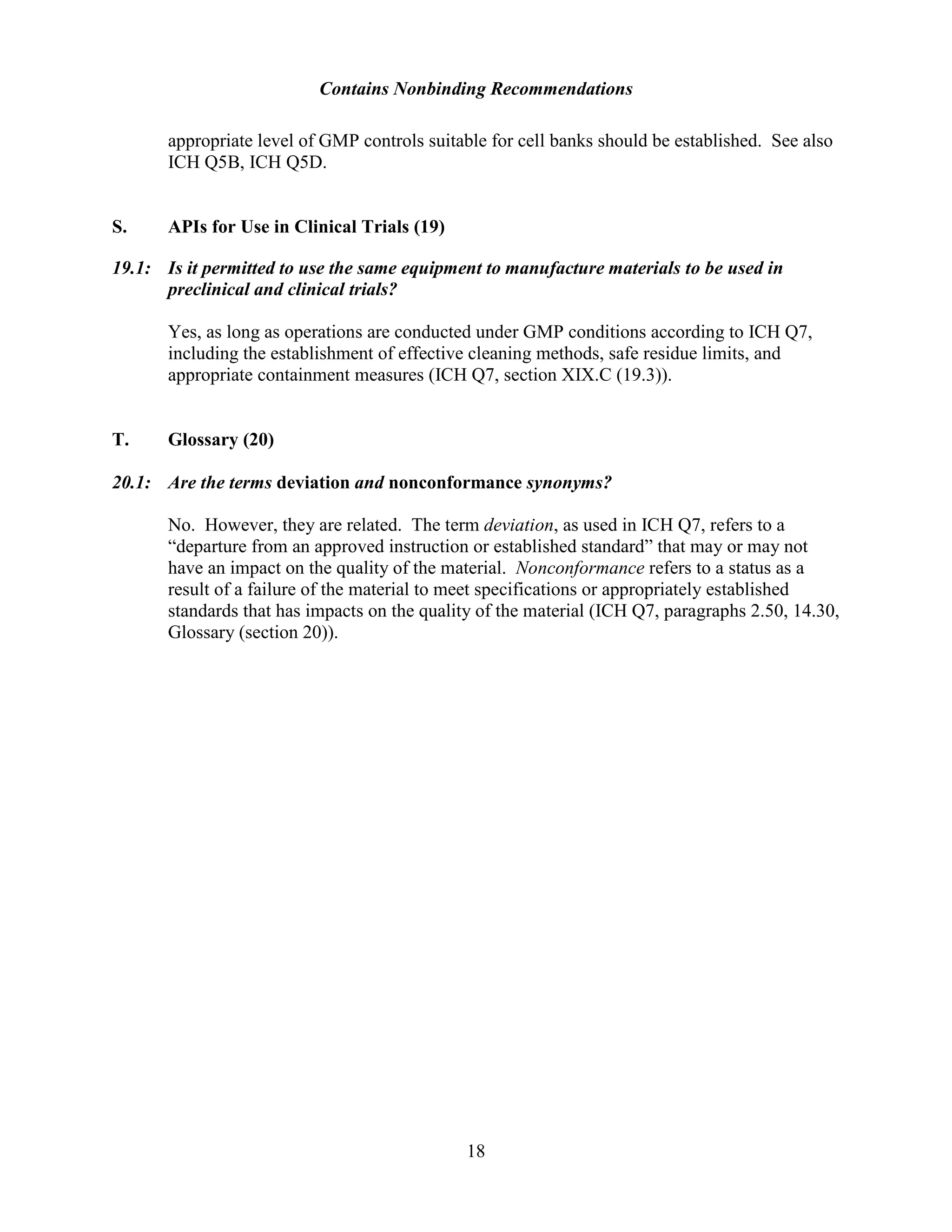 ICH 7- GMP Guidance for API-questions & answers | PDF