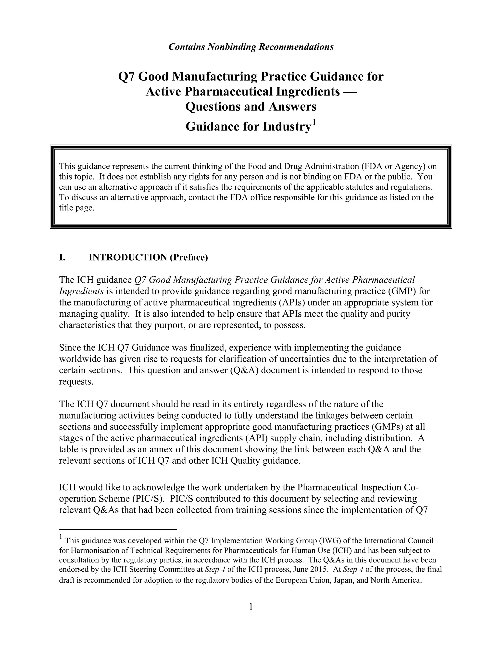 ICH 7- GMP Guidance for API-questions & answers | PDF